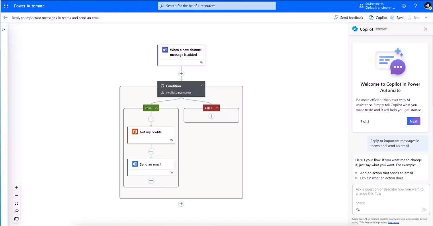 Microsoft CoPilot em fluxos do Microsoft Power Automate